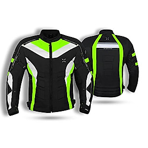 FTX Men's Armored Motorcycle Jacket, Racing Style Riding Gear, Dual Sports Protective Riding Motorcycle Jacket Mens (Large, Black/Green)