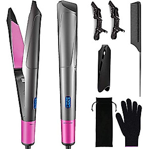 MSTECH Hair Straightener and Curler 2 in 1 - Twisted Ceramic Flat Iron for Hair with Salon High Heat 450℉- Hot Tool Curling Iron with Digital Display -Unique Gifts for Women/Mom