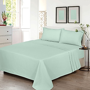 RUVANTI Flannel Sheets Queen Size - Velvety Soft & Comfortable - 100% Cotton Brushed Bed Sheet Set - Deep Pockets 16 Inches - Breathable, Warm & Cozy -4 Pcs- Green