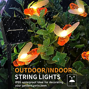 Ovker Solar String Lights 50LED Outdoor Waterproof Simulation Honey Bees Decor for Garden Christmas Decorations Warm White