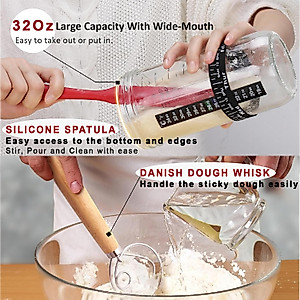 Sourdough Starter Kit - 32oz Capacity Glass Sourdough Starter Jar With Graduated Lines Wooden Lid - Glass Jar For Sourdough Starter - and User Manual - Home Sourdough Bread Baking Supplies Set