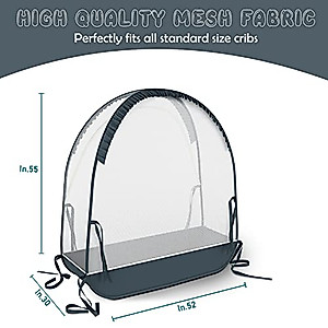 Mumzei Baby Crib Tent to Keep Baby from Climbing Out - Pop Up Safety Crib Net to Keep Baby in - Crib Mosquito Net – See Through Premium Mesh Cover - Grey