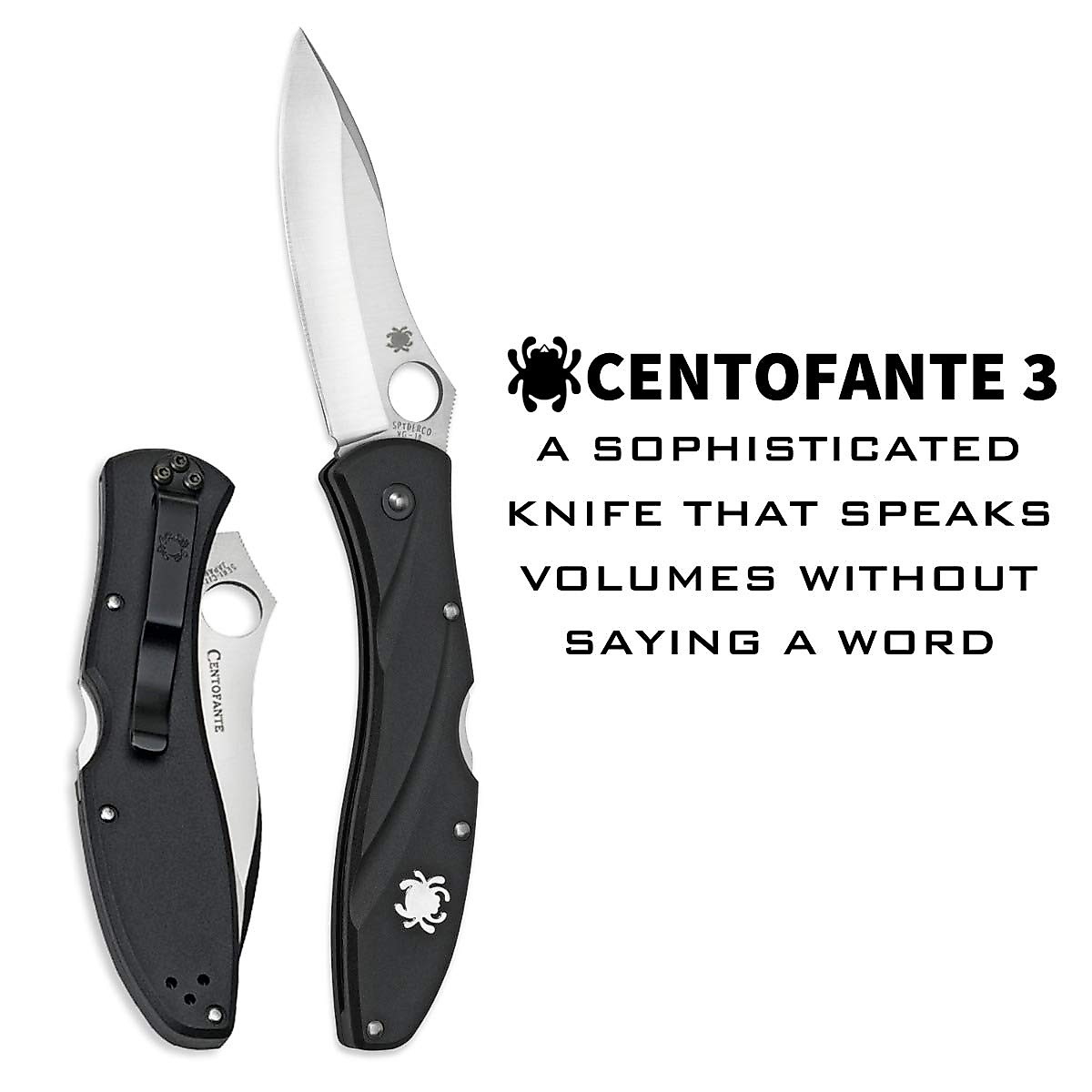 Spyderco CENTOFANTE 3 Prestige Folding Utility Pocket Knife with 3.14" VG-10 Stainless Steel Hollow Ground Blade and Lightweight FRN Handle - PlainEdge - C66PBK3