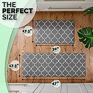 KitchenLit Kitchen Mat (2 PCS), Cushioned Anti Fatigue Kitchen Rug, Stainproof Kitchen Rugs and Mats Non Skid Washable, Memory Foam Kitchen Rug Set, Heavy Duty Black Rugs for Kitchen, Office