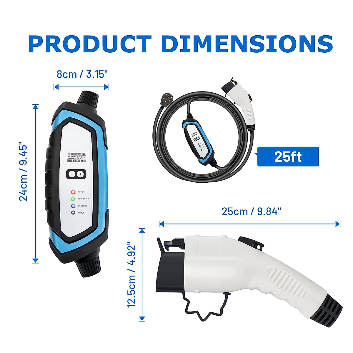 BougeRV Level 2 EV Charger Cable (32A, 25FT) Portable EVSE Electric Vehicle Charging Station (NEMA14-50) Waterproof Indoor/Outdoor Use