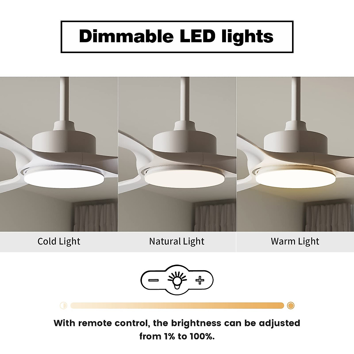 Wozzio 52 Inch Ceiling Fans with Lights Remote Control,White Modern Ceiling Fan 22W Dimmable LED Light,3 Reversible Blades,DC Motor 6 Speed Ceiling Fan for Bedroom Living Room Kitchen Home Office