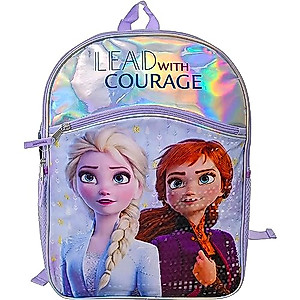 Disney Frozen 2 Lead With Courage Backpack - 16” Full Size Toddler, Child, Kid School Book Bag - Anna and Elsa Foil Panel Backpack