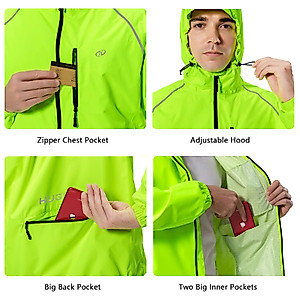 Men's Cycling Running Rain Jacket Lightweight Waterproof Biking Hiking Windbreaker Raincoat Reflective Packable