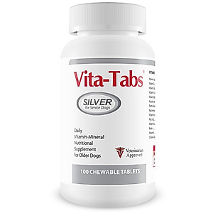 Vita-Tabs Silver for Senior Dogs - Daily Vitamin-Mineral Supplement, Supports Immune System, Bones, Veterinarian Approved, Liver Flavor, 150 Chew Tabs