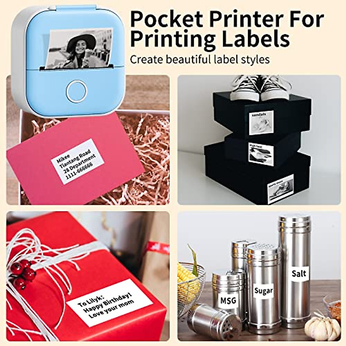 Mini Pocket Sticker Printer-Bluetooth Pocket Thermal Printer-Portable Smart Photo Printer for iPhone, Compatible with iOS&Android, T02 Receipt Mobile Sticker Printer for Journal, Notes, Memo, Photo