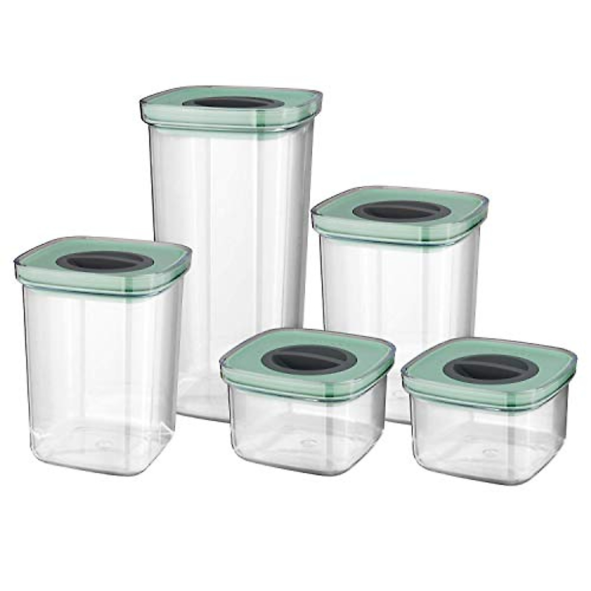 BergHOFF LEO 5Pc PP Smart Seal Food Containers Set Square Green Leakproof Airtight Twist-lock System