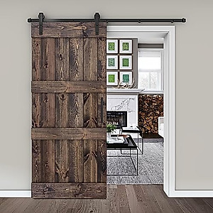 Sliding Barn Door 36 in x 84 in, Made-in-USA, Customizable Solid Wood Barn Door Included 6.25ft Hardware Kit and Pull Handle, Easy Assembly Dark Brown, Ladder Series