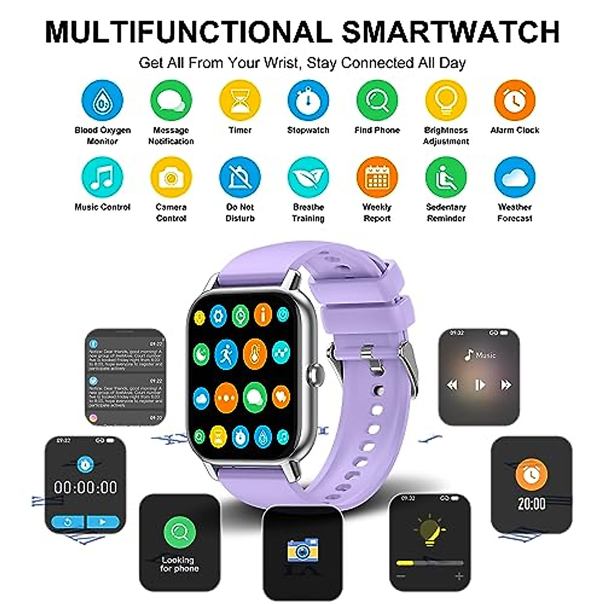 Smart Watch(Answer/Make Call), 1.85" Smartwatch for Men Women IP68 Waterproof, 100+ Sport Modes, Fitness Activity Tracker, Heart Rate Sleep Monitor, Pedometer, Smart Watches for Android iOS, Purple