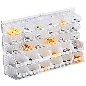 RIVTUN Transparent Garage Organizer Bins, 30PCS Wall Mounted Storage Small Parts Bins With White Pegboard to Store Nuts,Bolts, Screws, Nails