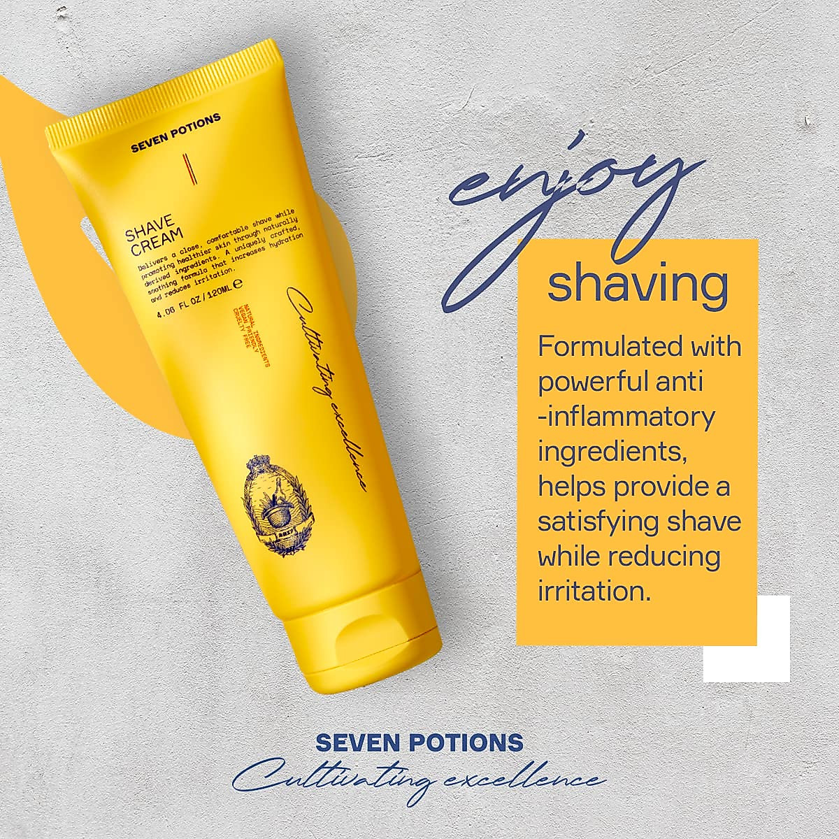 Seven Potions Lathering Shaving Cream for Men – Smooth, Irritation-free Shave – Soothing, Hydrating, Moisturising Shave Soap – Natural, Vegan, Cruelty-Free (4.06 FL OZ)