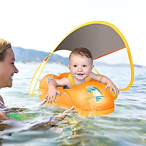 LAYCOL Baby Swimming Float with UPF50+ Sun Canopy Baby Floats for Pool No Flip Overbaby Pool for Baby Age of 3-36 Months