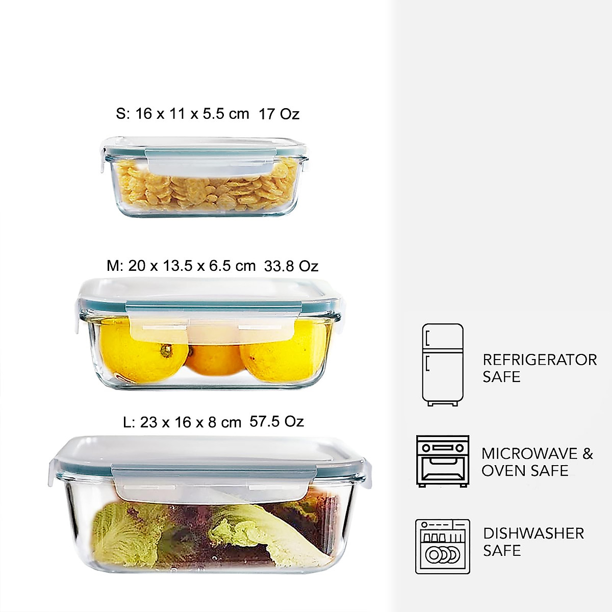 XYouyu Food Storage Containers Glass Food Storage Containers With Airtight Lids -Meal Prep Airtight Glass Bento Boxes BPA-Free (Set Of 3 Piece) Microwave, Oven Safe