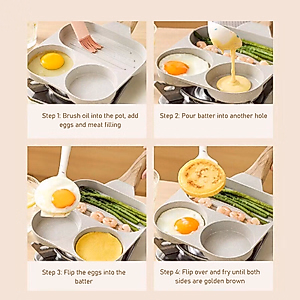 Divided Frying Pan, 3 Section Grill Pan All in One Pan Fried Egg Pan for Breakfast Gas Stove Induction Cooker