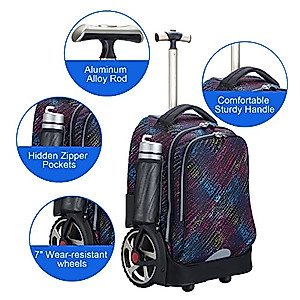 UNIKER Rolling Laptop Bag for 14 Inch,Travel Roller Bag Women,Wheeled Computer Bag,Wheeled Bookbag High School,Trolley School Bag,Cool Schoolbag with Big Wheels