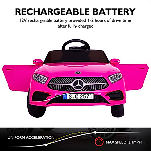 Bopilon Kids Electric Ride on Car with Remote Control, 12V Licensed Mercedes Benz Kids Car Battery Powered Electric Vehicles Toy Car, Adjustable Speed, Safety Belt, Music&LED Lights(Pink)