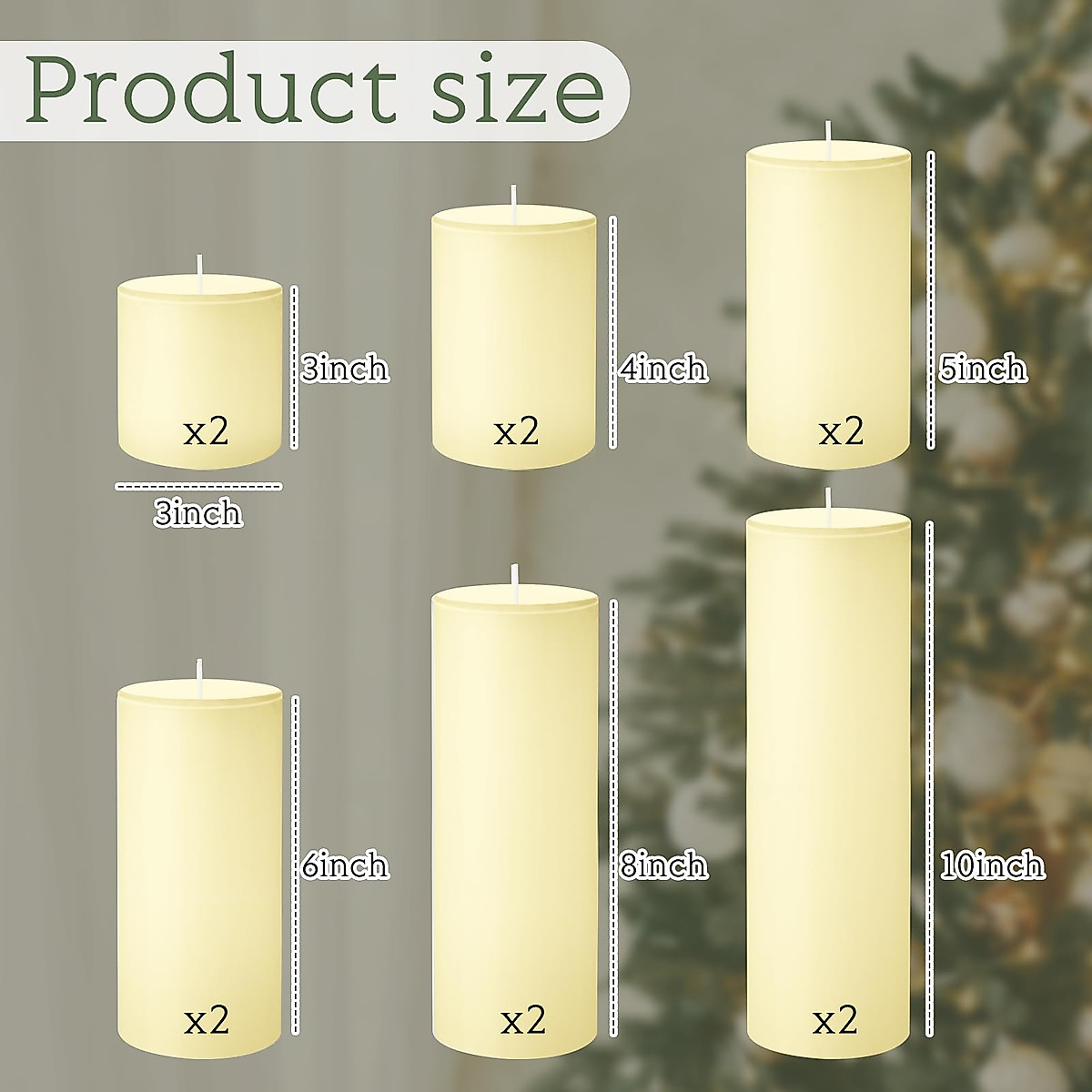 Shihanee 12 Pcs Christmas Pillar Candles 3" Diameter Dripless Unscented Fireplace Candle Rustic Scentless Candles with Smokeless Cotton Wick Long Burning Candles for Xmas Wedding Home (Ivory White)