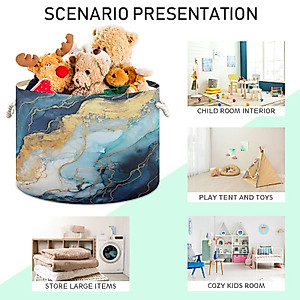 Kigai Cotton Rope Basket Blue Gold Marble Large Storage Basket for Toys Blanket Baby Laundry Basket for Nursery, Closet, Bedroom, Home Organization