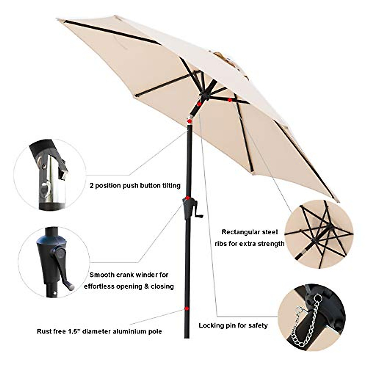 C-Hopetree 7.5 ft Outdoor Patio Market Table Umbrella with Tilt, Beige