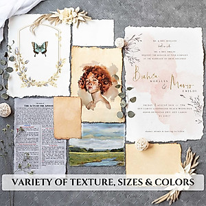 50 Sheets - Rough/Textured Watercolor Paper - 8 X6 inches(150GSM) - Handmade/Deckle Edge Paper Made from Virgin Egyptian Cotton - Off-White by Leather Village