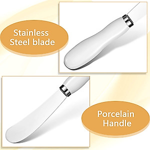 Cheese Spreader Cheese Butter Knife Stainless Steel Spreader Knife with White Porcelain Handles Multipurpose Cheese Butter Spreader Knives for Kitchen Use 5.74 Inch (4)