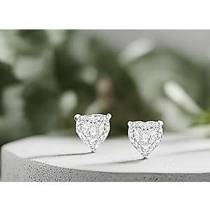 NATALIA DRAKE 1/4 Cttw Diamond Stud Earrings for Women in Rhodium Plated 925 Sterling Silver Heart Shaped Studs Color I-J/Clarity I2-I3
