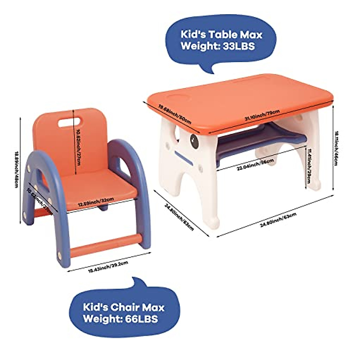 QUIIKM Toddler Table and Chair Set Children Activity Table and 2 Chairs for Art Craft Building Blocks Furniture Set Gift for Toddler Boys Girls (Blue)