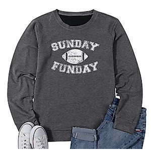 FLOYU Football Sweatshirts For Womens Game Day Sweatshirt Sunday Funday Shirt Casual Football Season Long Sleeve Tops Dark Grey