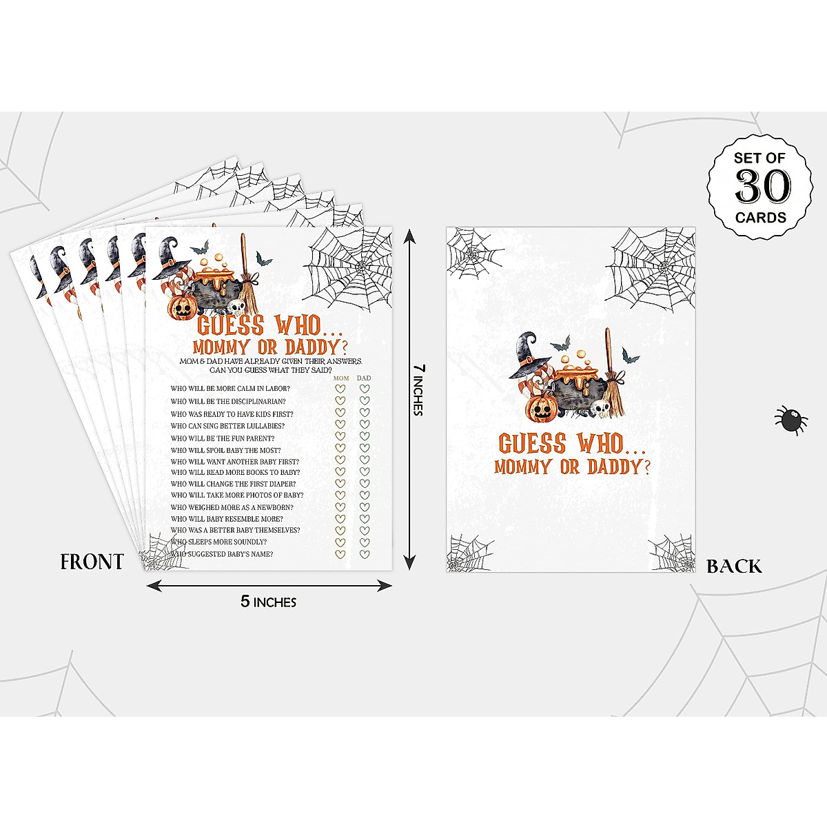 Halloween Guess Who Mommy or Daddy Game, Halloween Game for Baby Shower, Baby Shower Decorations, Fall Gender Reveal Party Supplies, Set of 30 Game Cards - WY18