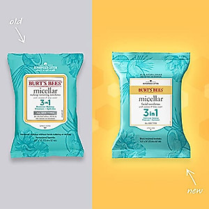 Burt's Bees, 3 in Facial Cleanser Towelettes and Makeup Remover Wipes and Made Repurposed Cotton, Micellar with Coconut & Lotus Water, 30 Count (Pack of 2)