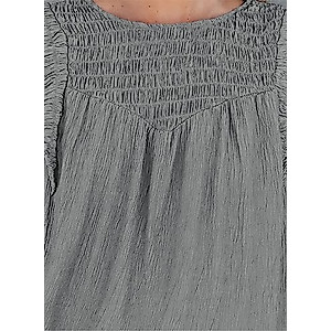 Dokotoo Womens Ladies Ballon Long Sleeve Tops Fall 2023 Crewneck Smocked Cuffs Stylish Ruffle Solid Color Fashion Tops Casual Loose Office Work Shirts Blouses for Women Gray L