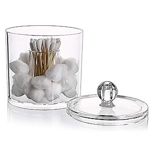 Hipiwe Cotton Ball and Swab Organizer with Lid Apothecary Acrylic Jar Makeup Cotton Organizer Bathroom Storage Canister Jar for Cotton Rounds Pads Q-tips Holder