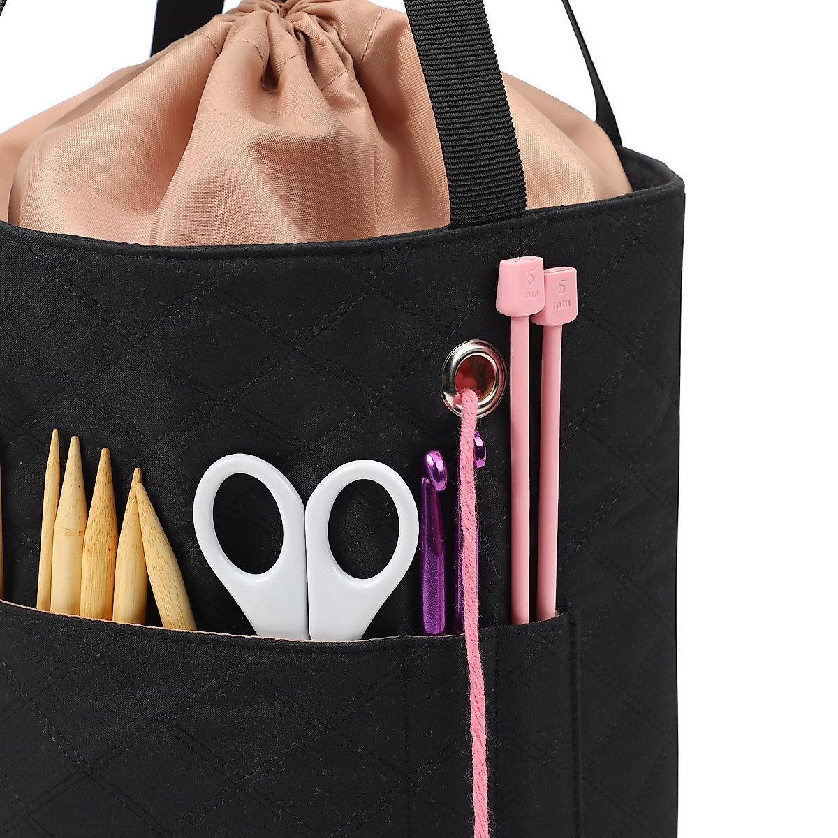 HOMEST XL Yarn Storage Tote, Tangle Free with 6 Oversized Grommets, Knitting and Crochet Organizer, Large Craft Supplies Bag with Drawstring Closure, Ripple (Patent Design)