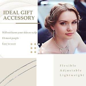 4 Pieces Crystal Headbands for Women Halloween Headbands Silver Diamond Headband Set Elastic Wavy Headband Bridal Metal Double Headband Slim Flower Leaves Hair Band for Halloween Costume Wedding Party