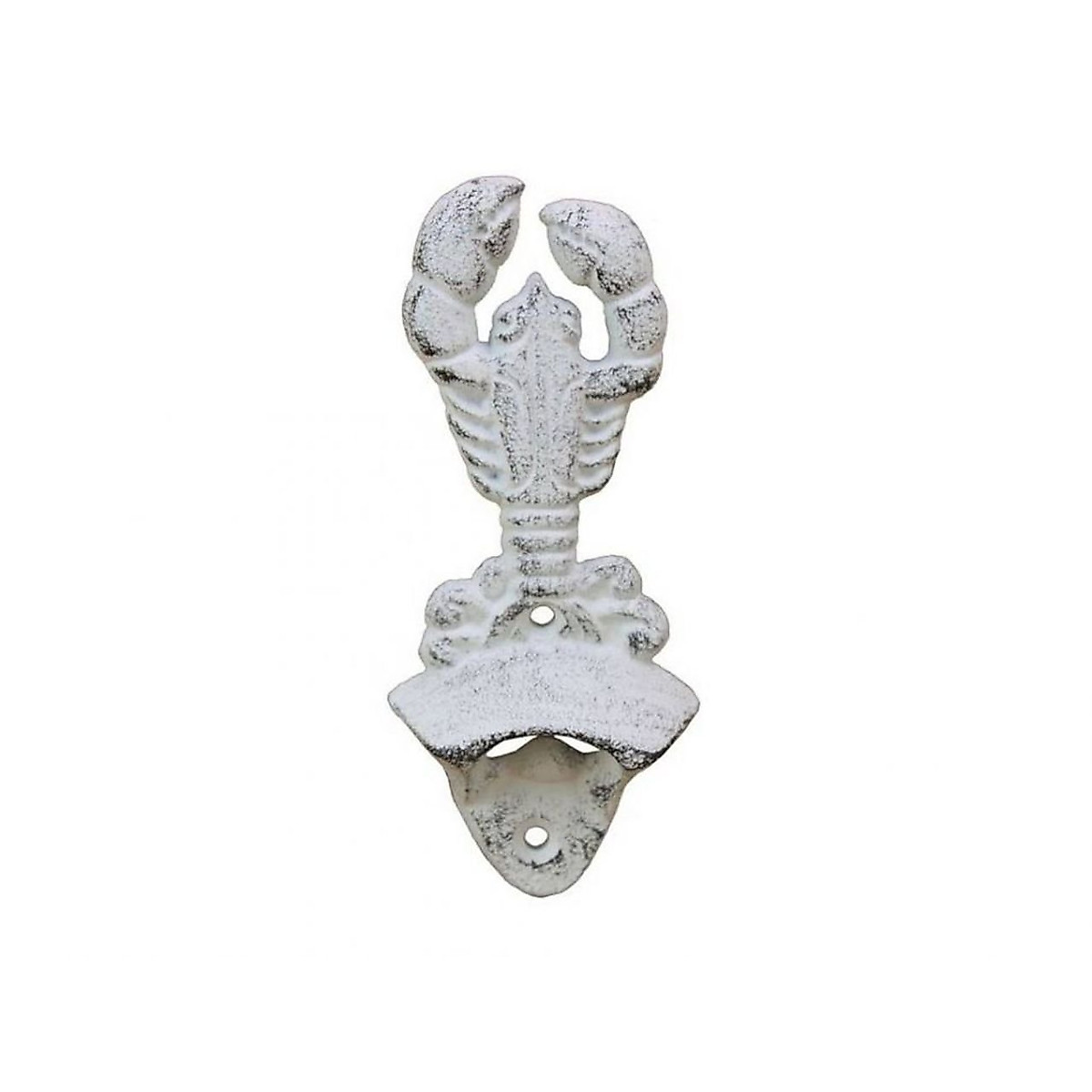 Hampton Nautical Whitewashed Cast Iron Wall Mounted Lobster Bottle Opener