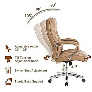 Elm Plus Big and Tall Executive Office High-Back Computer Desk Swivel Adjustable Air PU Leather Ergonomic Chair with Lumbar Support, 400-Pound Capacity, Camel