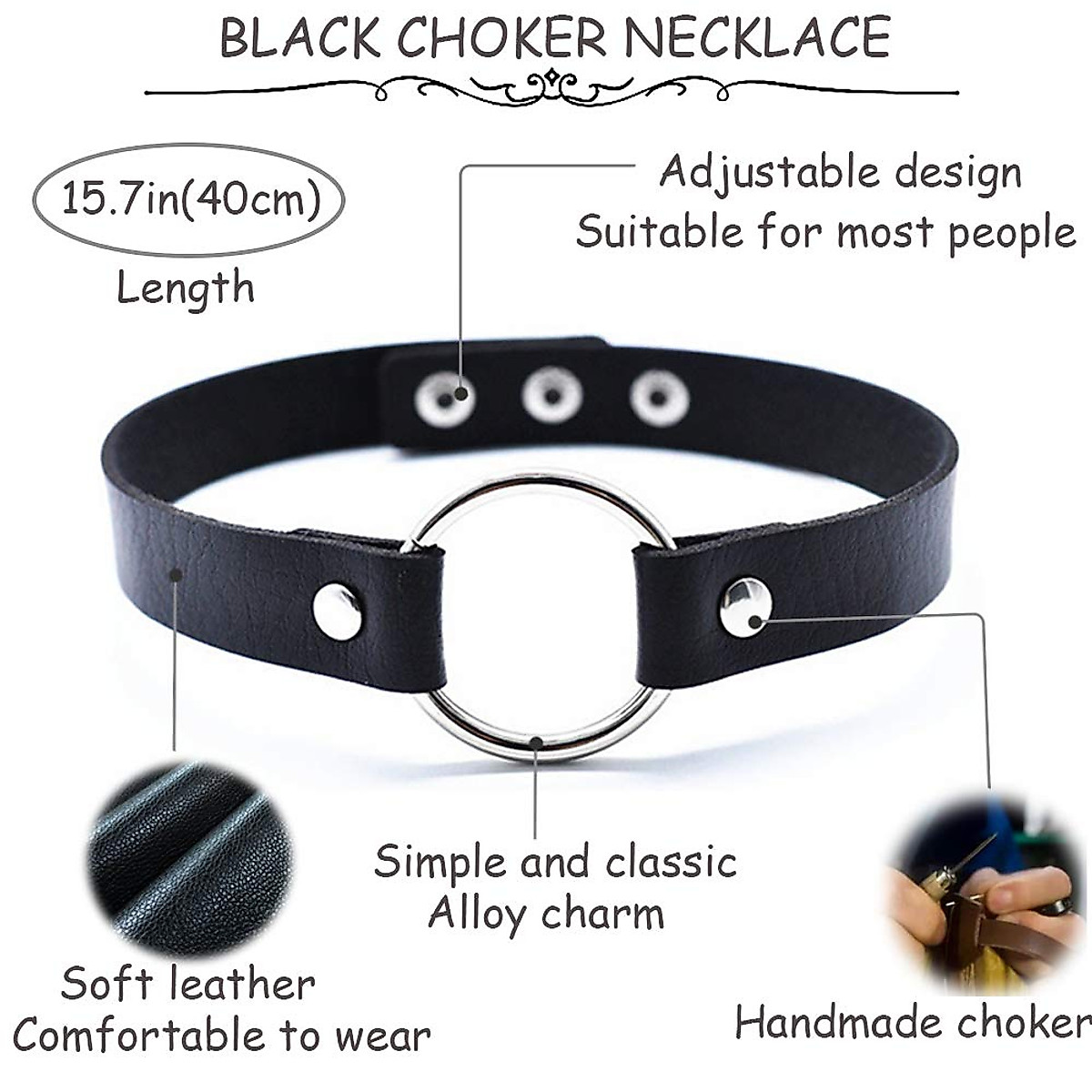 SOOWOOT 8 Pieces PU Leather Choker Necklace Goth Spiked Rivets Punk Collar Necklace Adjustable PU Leather Studded Love Heart Collar Choker Collar Set for Wome
