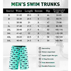 APTRO Men's Swim Trunks 9" Quick Dry Bathing Suit Big & Tall Beach Swimsuits #139 Shark 1X