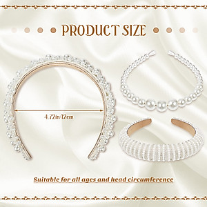 Hoteam 3 Pcs Pearl Headbands for Women White Faux Pearl Rhinestones Hairbands Bridal Hair Hoop Wedding Hair Accessories