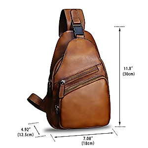 LRTO Genuine Leather Sling Bag Crossbody Purse Handmade Hiking Daypack Motorcycle Bag Retro Shoulder Backpack Vintage Chest Bag (Brown)
