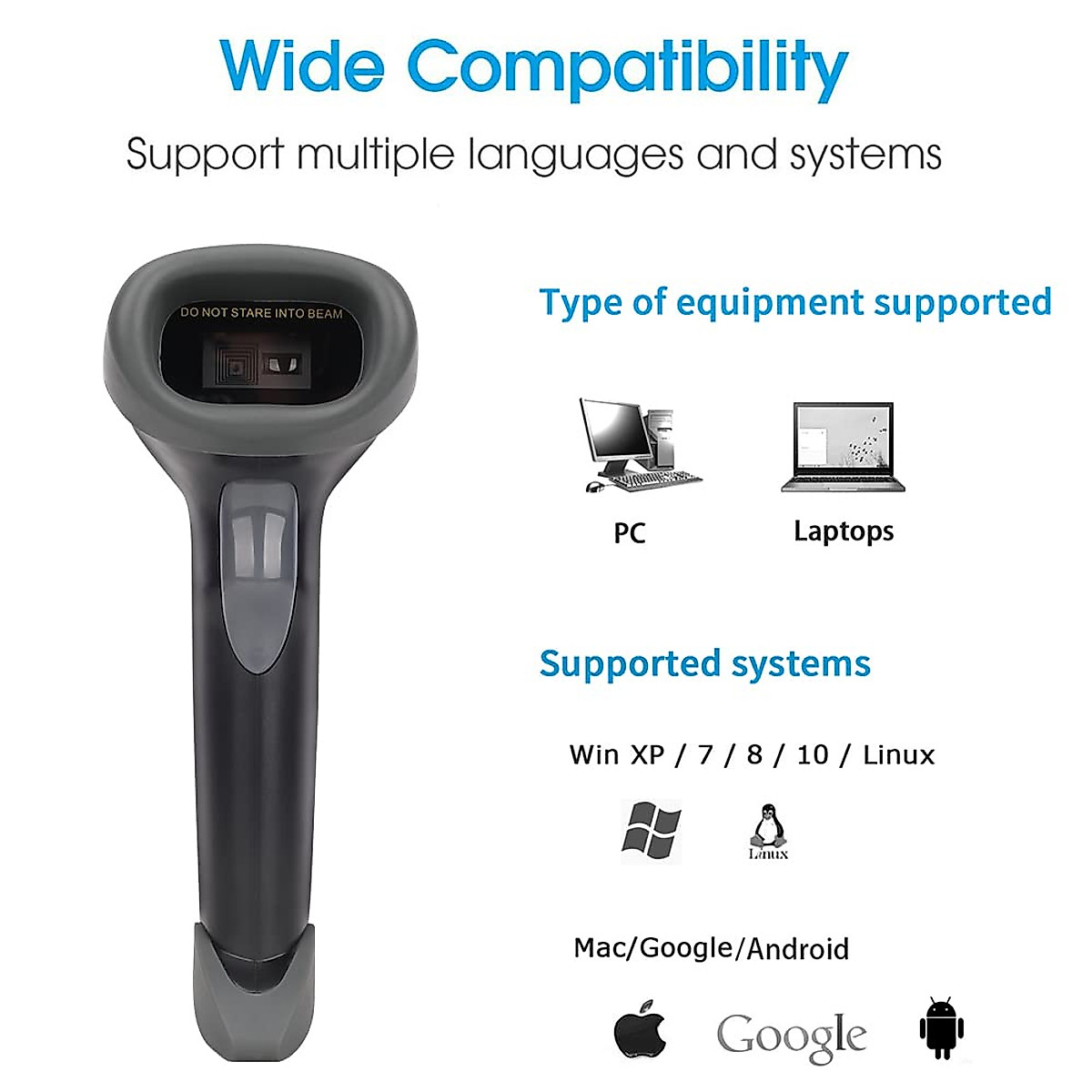 328 Feet Distance 1D CCD Wireless Bar Code Scanner for for PC Computers, UNIDEEPLY 2 in 1 (433MHZ Wireless & USB Wired) Automatic Barcode Reader Handheld USB Receiver for Store Supermarket, Warehouse