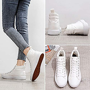 yageyan Womens High Top Canvas Sneakers Fashion Classic Shoes Comfortable White and Leopard Walking Shoes(White11)
