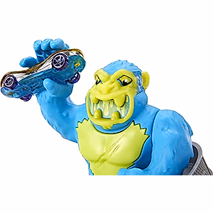 Hot Wheels Toxic Ape Attack Play Set for Kids 4 to 8 Years Old, Launch Included Car at Moving Purple Ape to Defeat It Before It Knocks Cars Off The Track & Destroys Garage