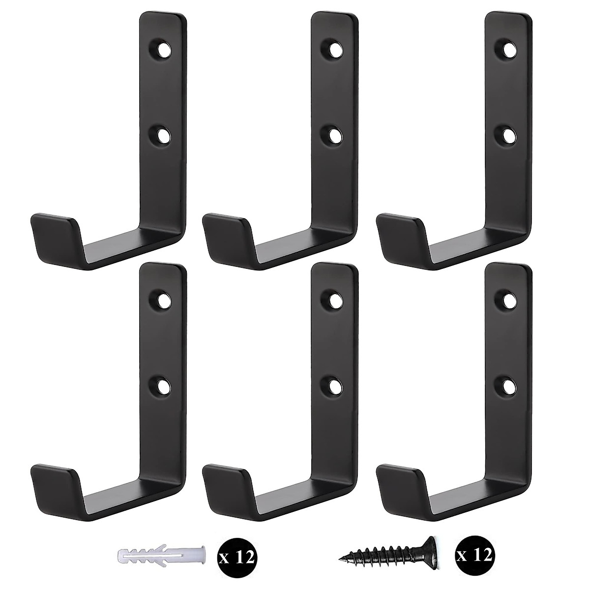 MANMILAI Towel Hooks Heavy Duty Black Wall Hooks Super Thick Pure Metal, Double Hole Screw Installation, Never Fall Off, Hanger for Clothes Key(3 Jet Black)