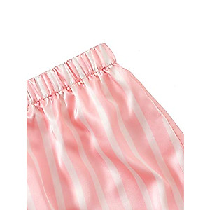 WDIRARA Women's Satin Sleepwear Short Sleeve Button Shirt and Shorts Pajama Set Silky PJ Striped Pink S