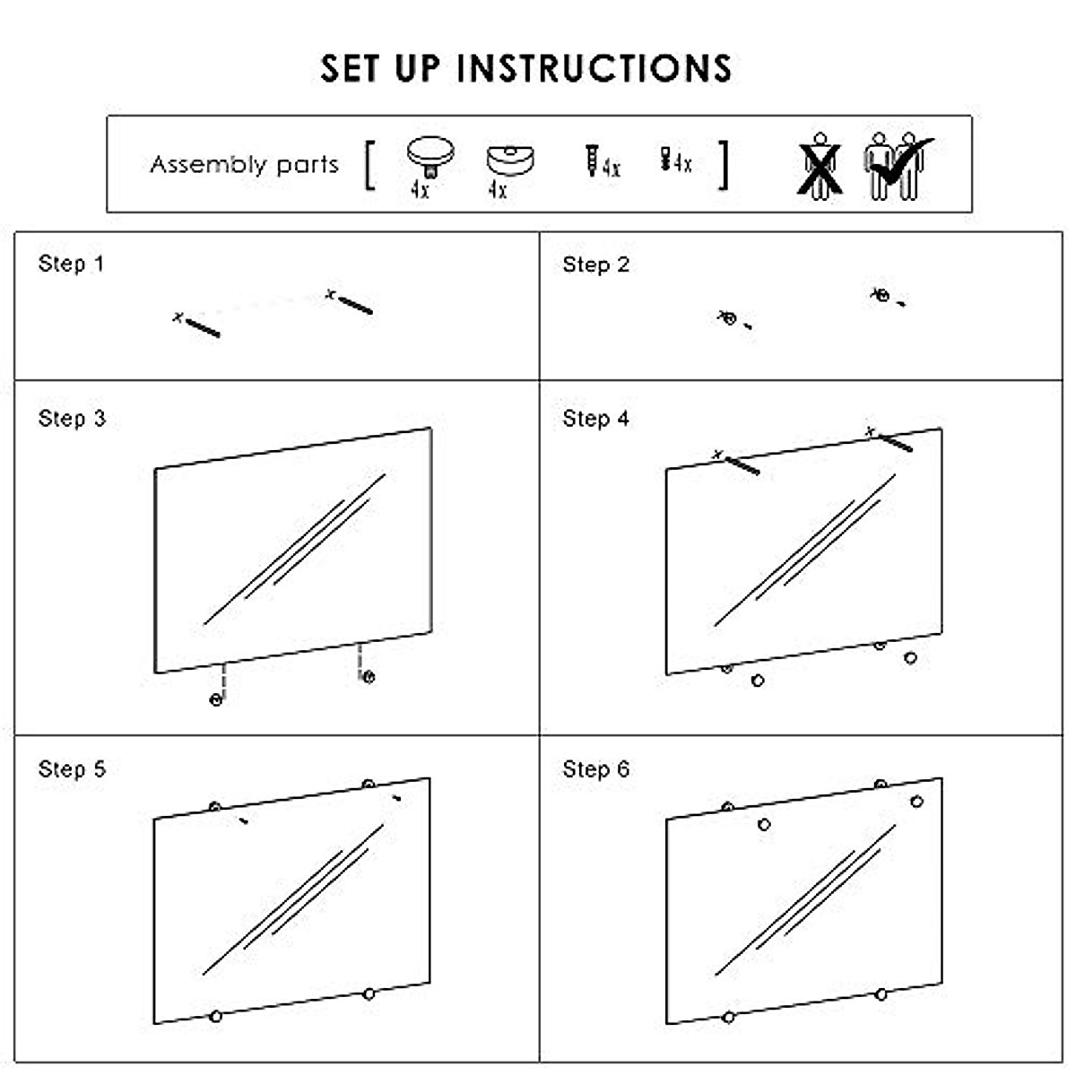 DEVELOP Magnetic Black Glass Dry Erase Board, 47.2 x 31.5 Inches, Frameless Wall Mounted Writing Glass Whiteboard with 4 Markers, 2 Magnets, 1 Eraser